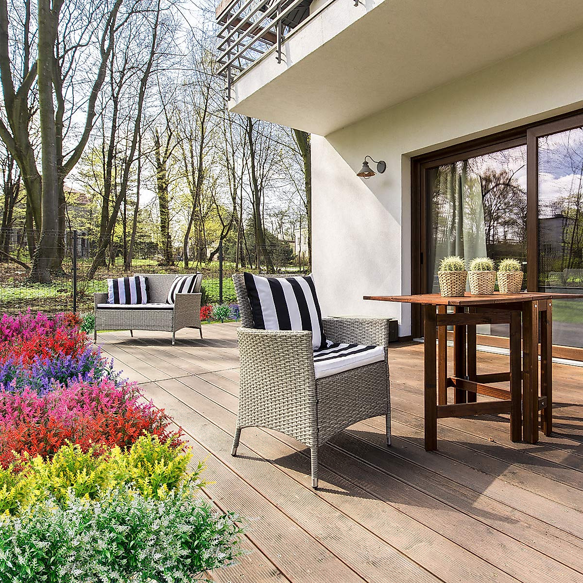 JEMONG 8 Bundles Artificial Lavender Flowers Outdoor UV Resistant Fake Flowers No Fade Faux Plastic Plants Garden Porch Window Box Decorating (Red)