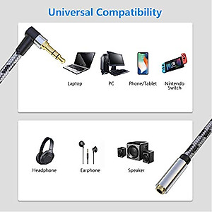 Headphone Extension Cable - SNANSHI Right Angle 3.5mm Extension Nylon Braided Aux Extension Cable 3.5mm Audio Cable Extension Male to Female 3.5 mm Audio Cable - 8 Feet