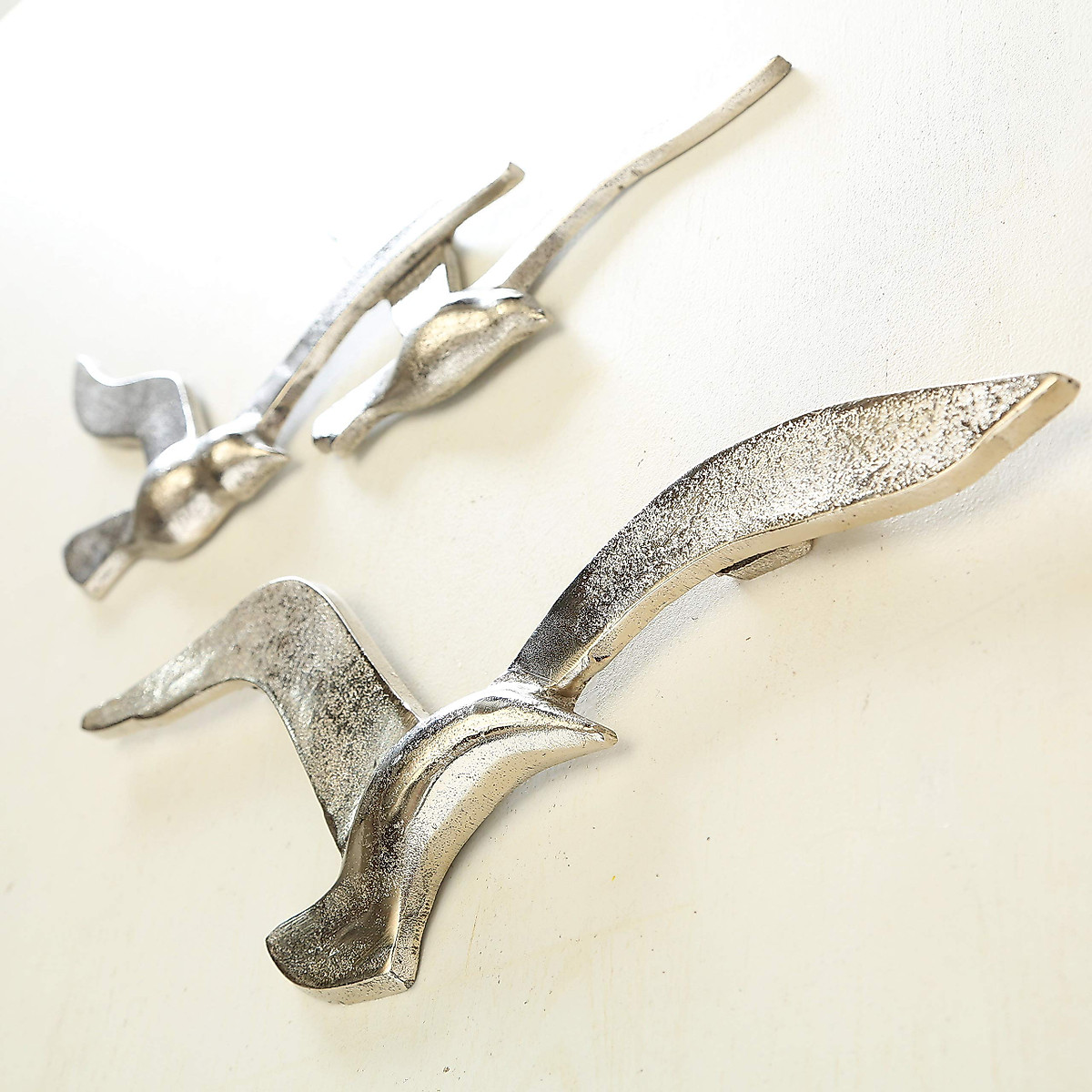 WHW Whole House Worlds Americana Flying Birds Metal Wall Decor Art, Handcrafted, Cast of Fine Silver Aluminum, Bas-relief, 15.25 Inches Wide and 13.25 Inches Wide