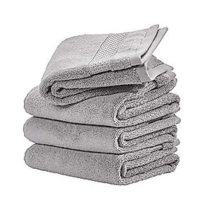 iDesign Spa Hand Towel with Hanging Loop, 100% Cotton Soft Absorbent Machine Washable Towel for Bathroom, Shower, Tub - Set of 4, Gray