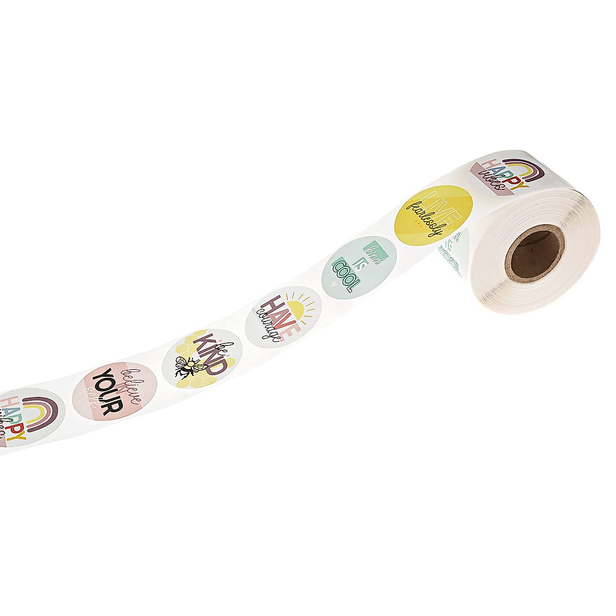 Kindness and Good Vibes Stickers / 500 Encouraging Colorful Classroom Reward Sticker Roll / 6 Alternating Motivational Designs / 1.5" Round Envelope Seals/Made in The USA