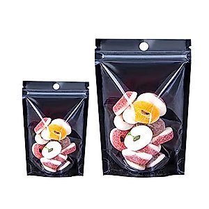 200PCS Black Mylar Bags For Food Storage Stand Up Packaging Bags For Small Business Resealable Sample bags 2 Sizes Foil Small Ziplock Bags with window