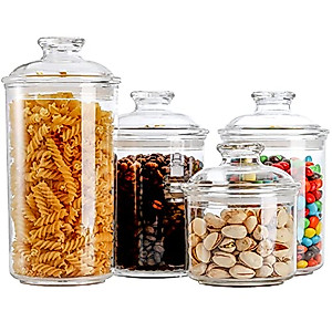 DEAYOU 4 Pack Clear Plastic Apothecary Jars, Plastic Storage Jar Canister with Airtight Lid, Cotton Qtip Holder Bathroom, Candy Cookie Container Organizer for Bath Salt, Vanity,33 Oz/23 Oz/13 Oz