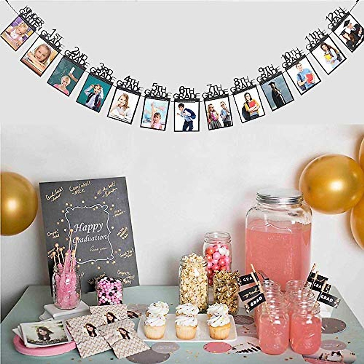 Grad Photo Banner, 1st - 12th Grade Banner Congrats Graduate - 2022 Grad Photo Props Decorations Party Supplies for Grad Party Bunting Black