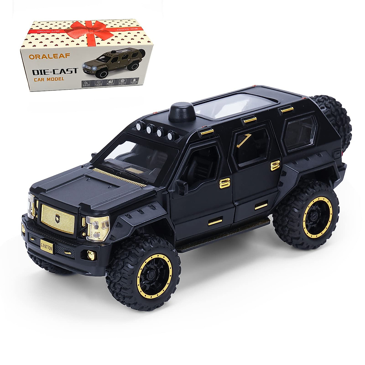 ORALEAF Die Cast Metal Toy Cars, 1/24 Scale Off-Road Car Toy Model with Sound and Light, Gifts for 3 Year Old Boys and up