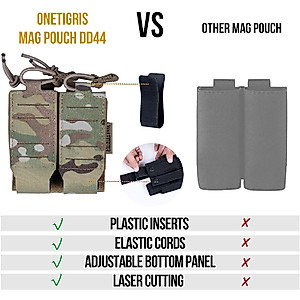 OneTigris Tactical Pistol Mag Pouch DD44 - Molle Double Magazine Pouch for 9mm .40 .45 .357 Glock S&W Ruger Springfield HK Quick Release with Plastic Inserts OWB Laser-Cutting