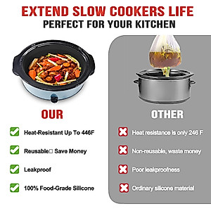 Slow Cook Silicone Liners, 7 Qt Crockpot and Slow Cook Compatible, BPA Free - Easy Cleanup Dishwasher, 7 Quart Fit with Crock Pot Black Liners Leakproof Dishwasher Safe Cooking Liner (Black)