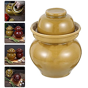 KOAIUS 1kg Terracotta Traditional Chinese Fermenting Jar Stoneware Pickles Jar with Water Sealed Airlock Lid Ceramic Food Canister Bottle for Pickling Kimchi Sauerkraut jar