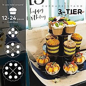 Humlindo 2 Pack 3 Tier Cupcake Stand Tower, Cupcake Tower, Black Cupcake Tier Stand, Cupcake Stand, Cup Cake Stand Cardboard Dessert Cupcake Stand Holder for Parties, Tiered Cupcake Stand (Black)