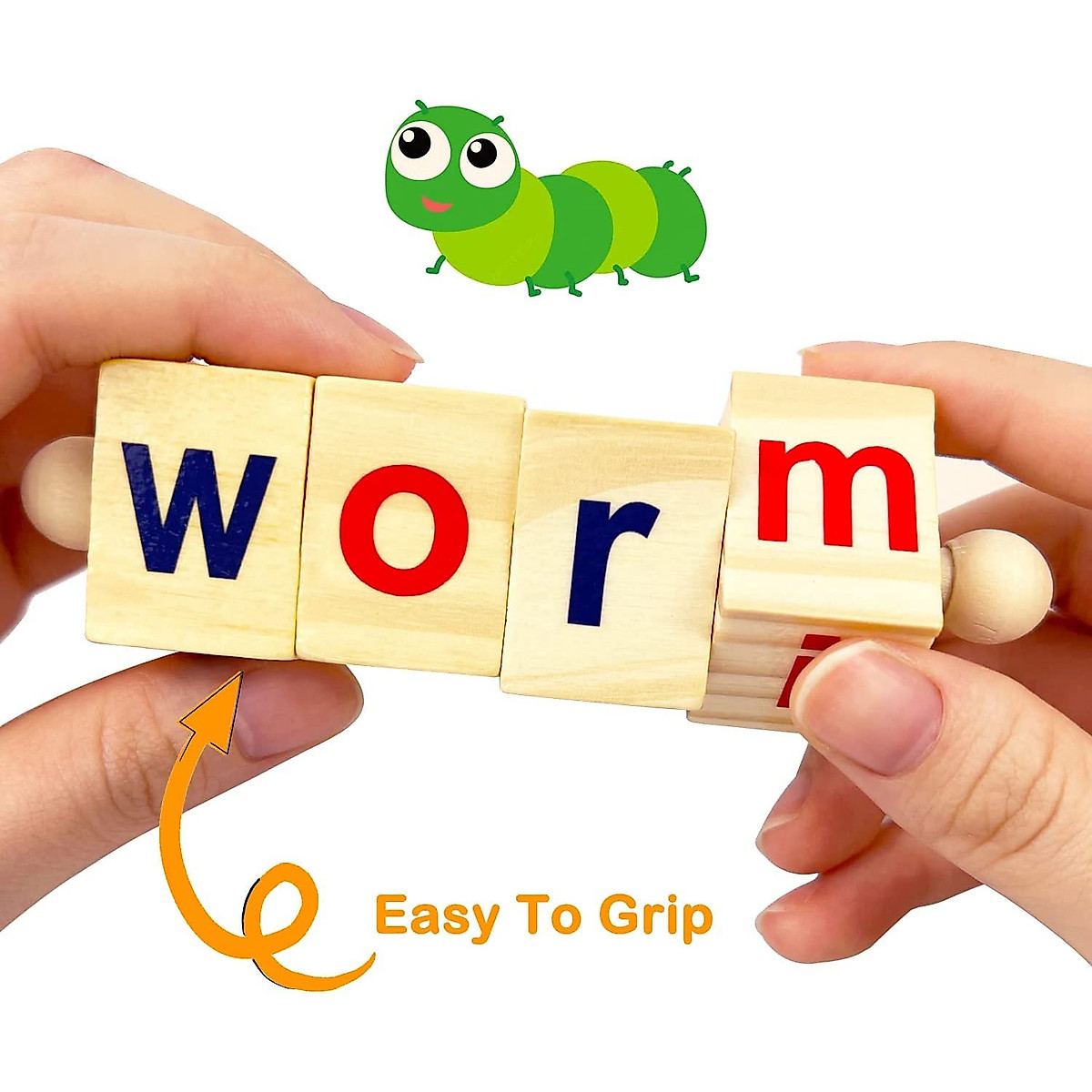 Celarlo Wooden Reading Blocks Spelling Games, Flash Cards Turning Rotating Letter Puzzle for Kids, Sight Words Montessori Spinning Alphabet Learning Toy for Boys Preschool