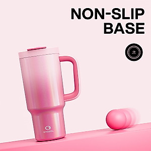 ENCOOL 32 oz Tumbler with Handle and Flip Straw, 100% Resistant Tumbler with Lid and Straw, Insulated Stainless Steel Travel Coffee Mug, Keeps Cold for 24 Hours, Cup Holder Friendly (Flamingo)