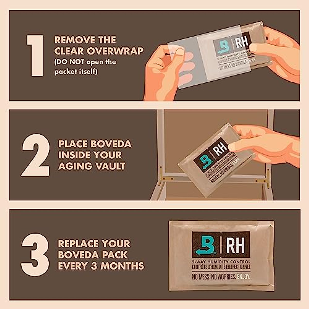 Boveda 72% Two-Way Humidity Control Packs For Storing Up to 25 items – Single – For Wood Containers – Moisture Absorber – Humidifier Pack – Individually Wrapped Hydration Packet