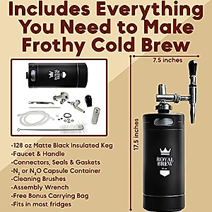 The Original Royal Brew Nitro Cold Brew Coffee Maker - Gift for Coffee Lovers -128 oz Extra Large Home Keg, Nitrogen Gas System Coffee Dispenser Kit - Use Nitrogen or Nitrous Oxide