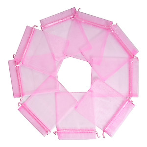 Bskifnn 100pcs Organza Bags Satin Drawstring Organza Pouch Mother's Day Valentine's Day Halloween Candy Bags Wedding Party Favor Gift Bag Jewelry Bags 3.54''x4.33''(9x11cm) (Pink)