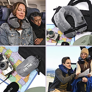 Cabeau Inflatable Travel Pillow – Air TNE – Adjustable, Lightweight, and Supportive for Sleeping on Airplanes, Trains, and Cars– Customized Fit and Compact Carrying Case (Midnight Black)
