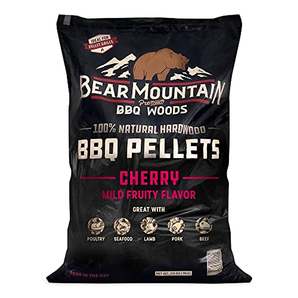 Bear Mountain BBQ FK13 Premium All-Natural Hardwood Mild and Fruity Cherry BBQ Smoker Pellets for Outdoor Grilling, 20 Pounds (4 Pack)