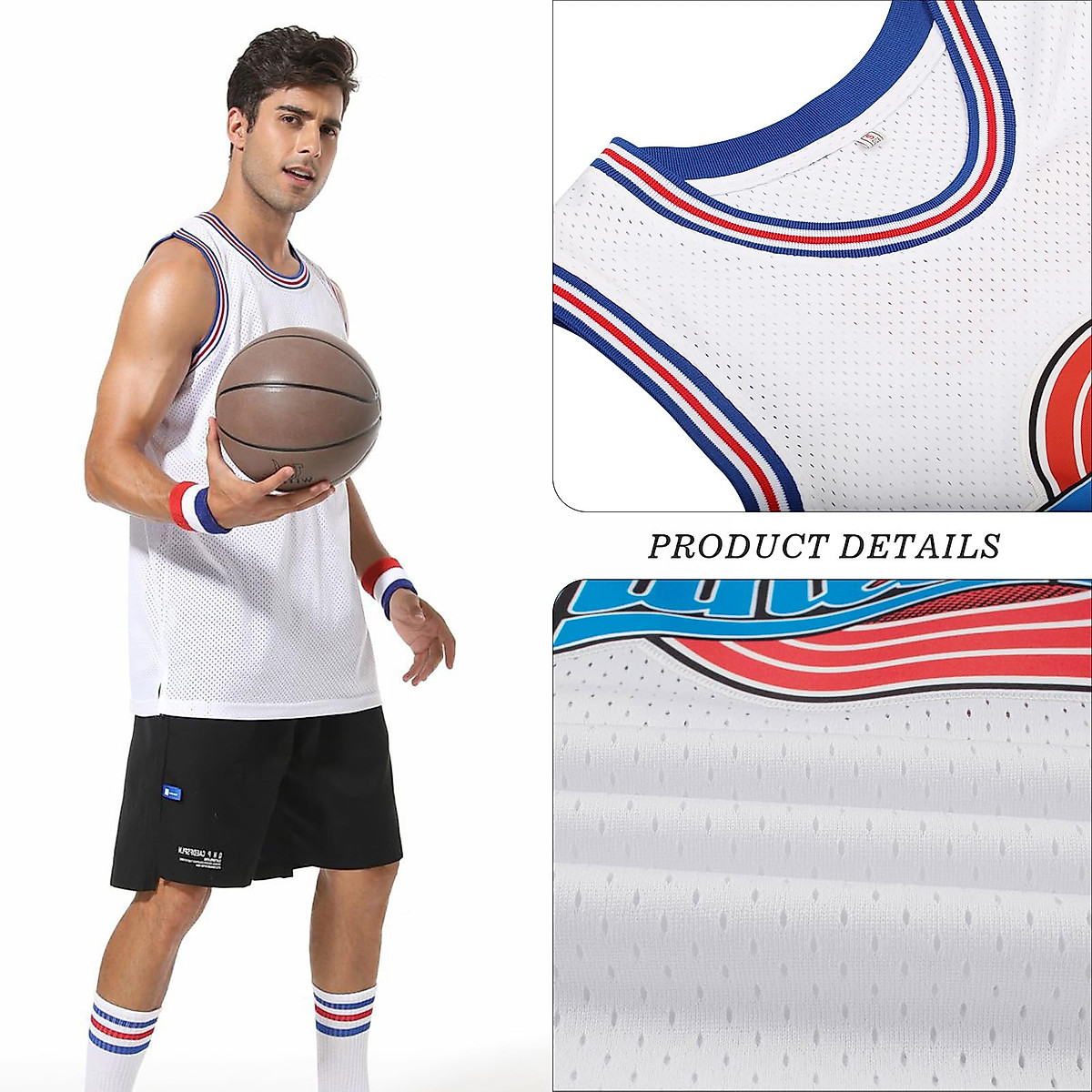 Mens Basketball Jersey Lola#10 Bugs#1 : Space Movie Jerseys 90s for Halloween Sports Hip Hop Party Clothing Set (as1, Alpha, x_l, Regular, Regular, #1 White)