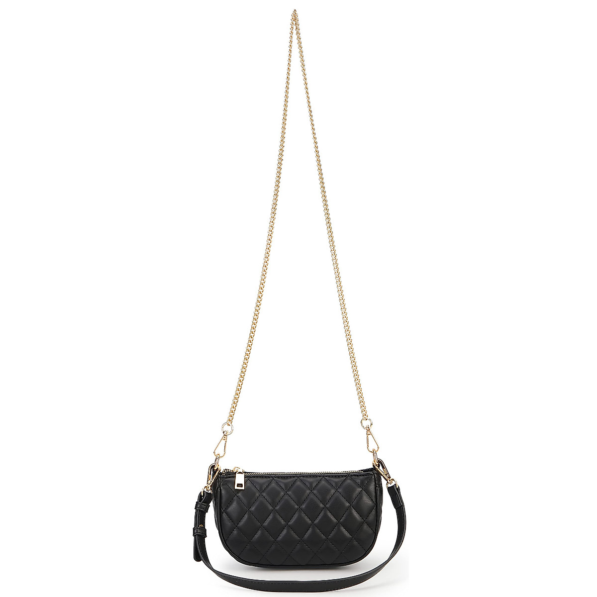 lola mae Classic Clutch Shoulder Purse Underarm small Handbag for Women Simple Chain Strap Crossbody Bag with Zipper Closure (Black- Quilted 720)