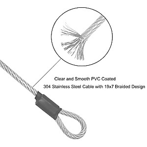 OMOTOOL Safety Lock Cable 8mm Braided Stainless Steel Tether Lanyard Bicycle Safety Cable Wire,Compatible with U-Lock,Padlock, Glass Door Lock