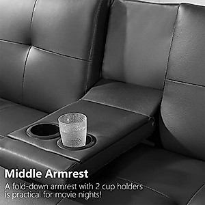 Majnesvon Modern Leather Futon Sofa Bed,Convertible Folding Couch Recliner,Sleeper Loveseat for Small Space,Apartment Office Dorms,with Cup Holders and Removable Armrest (Black)