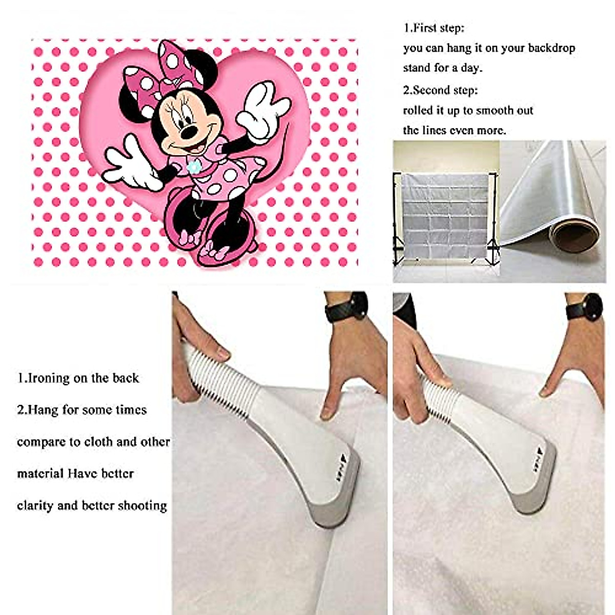 Pink Mouse Baby Shower Backdrop 7x5ft White Background Happy Birthday Backdrop for Girls Birthday Themed Party Backgrounds