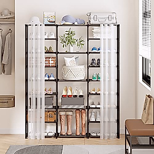 Buzowruil 9-Tier Large Shoe Rack - Metal Shoe Storage Tower with Curtain for Entryway, Holds 50-55 Pairs, Black