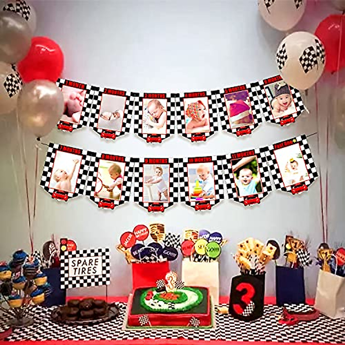JeVenis Racing Car First Birthday Banner Fast One Birthday Party Decoration Supplies Fast One Birthday Decoration Racing Car Photo Banner