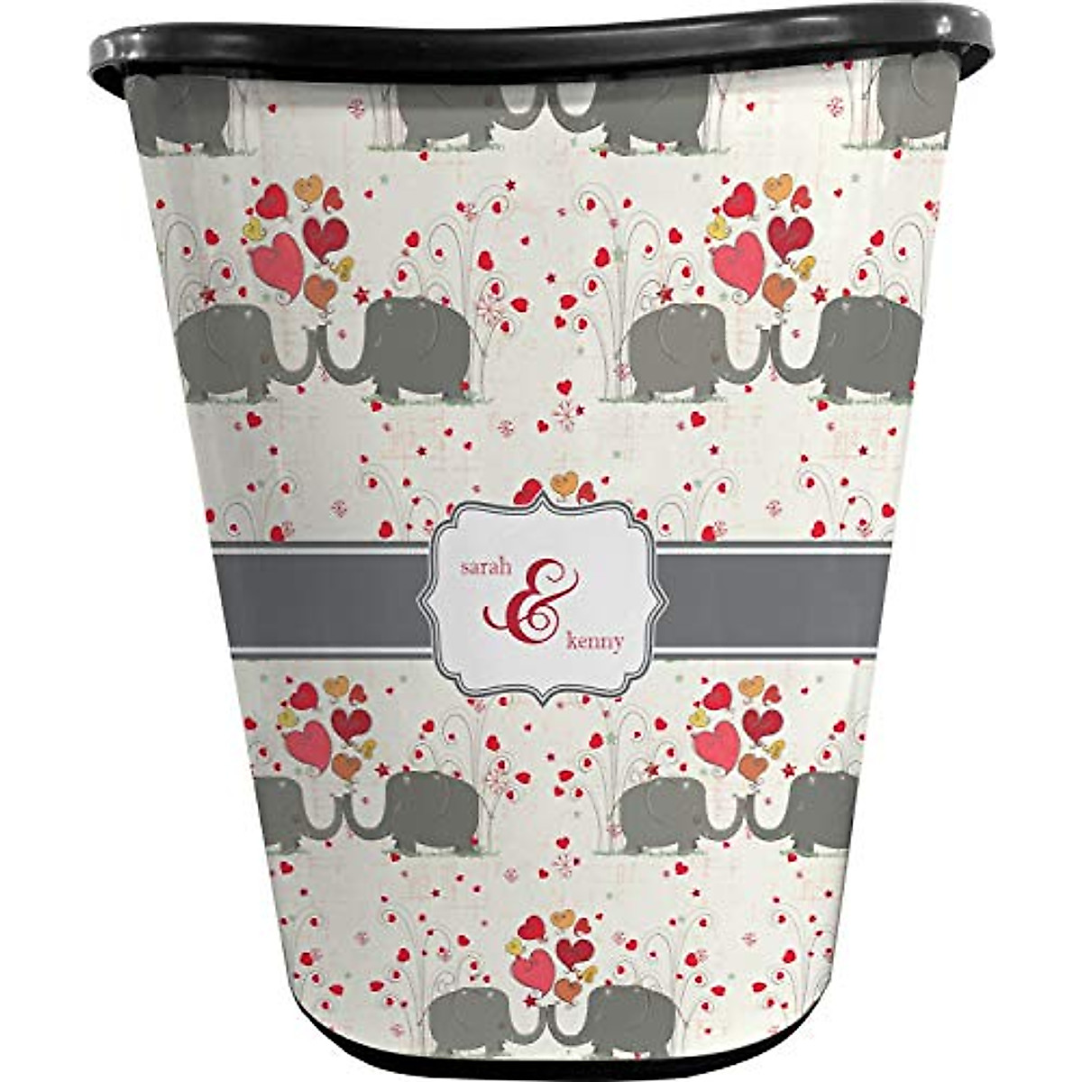 RNK Shops Elephants in Love Waste Basket - Single Sided (Black) (Personalized)