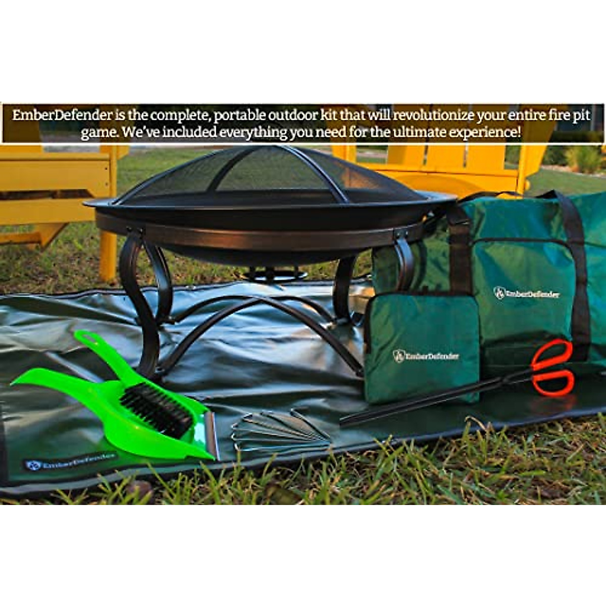 EmberDefender Fire Pit Mat, Portable Fireproof Under Grill Mat for Outdoor Heat Deflector Protection, Large Mat 48 x 48in, Includes Accessories, Perfect for Deck, Backyard, Bonfire, BBQ, Camping