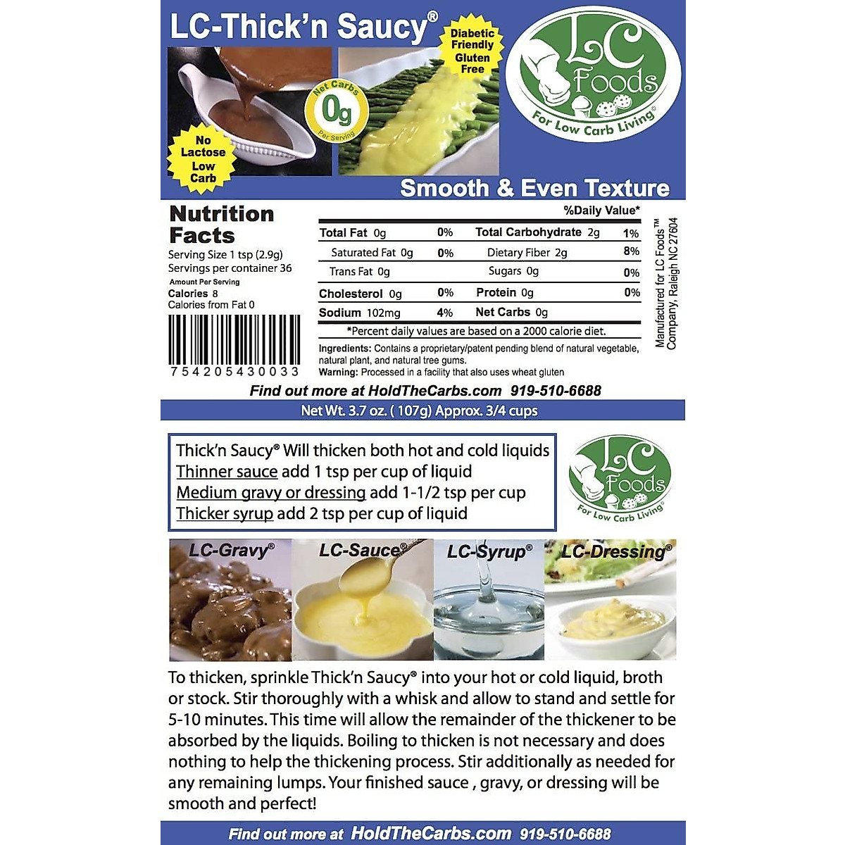 LC Foods Thick and Saucy | Low Carb Thickener | Natural Ingredients | Gluten-Free | No Added Sugar | No Preservatives | Diabetic Friendly | Low Carb Gravy | Zero Net Carbs (3.7Oz)