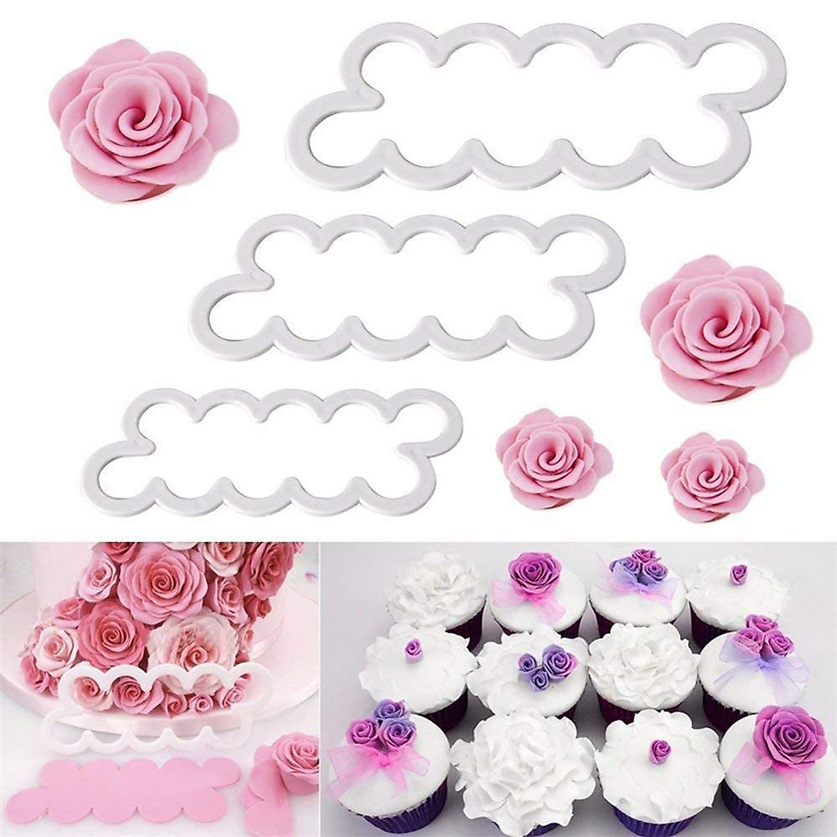 Fondant Icing Tool, 9Pcs Roses Carnations Peony 3D Petal Cake Cutter Flower DIY Baking Accessories
