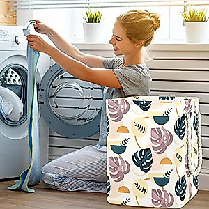 DEYYA Waterproof Laundry Baskets Tall Sturdy Foldable Retro Leaves Print Hamper for Adult Kids Teen Boys Girls in Bedrooms Bathroom