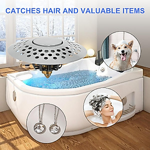 Tub Stopper Bathtub Drain Stopper- Universal Pop Up Tub Drain Stopper for Bathtub Bathroom Sink Drains Anti Clog Sink Drain Filter with Hair Catcher, Easy Install Drain Stopper &Curtain Clips