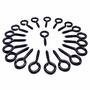 ECKJ Screw Eye Hooks Metal Eye Bolt 20 Pieces Black Zinc Plated Self Tapping Screws O Ring Eye Pins 1.46 inch
