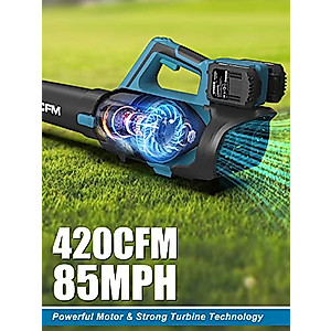 20V Blower Cordless Leaf Blower, 420 CFM 2Pcs 2.0Ah Battery Lightweight Leaf Blower Brushless Snow Blower Handheld Sweeper for Blowing Leaves, Dust, Snow Debris, Yard, Hard to Clean Corner
