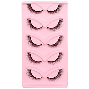 Veleasha Fox Eye Lashes L Curl Fluffy False Eyelashes 5 Pairs Pack Bratz Cat Eye Lashes Wispy & Lightweight Fake Eyelashes for Doll Eye Makeup (Foxy 04)
