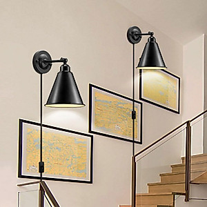 MODEBHD Swing Arm Wall Lamp Plug-in Cord Industrial Wall Sconce, Iron Black Finish,with On/Off Switch, E26/E27 Base,2pack Bedroom Wall Lights Fixtures,Bedside Reading Lamp