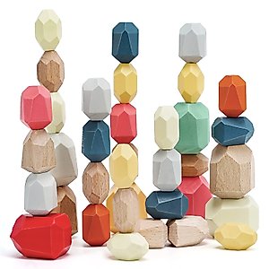 36PCS Wooden Sorting Stacking Rocks Building Blocks for 3 4 5 6 Years Old Kids, Balancing Stones Game Educational Preschool Learning Montessori Toys Toddler Fine Motor Skill Sensory Toy, Boy Girl Gift
