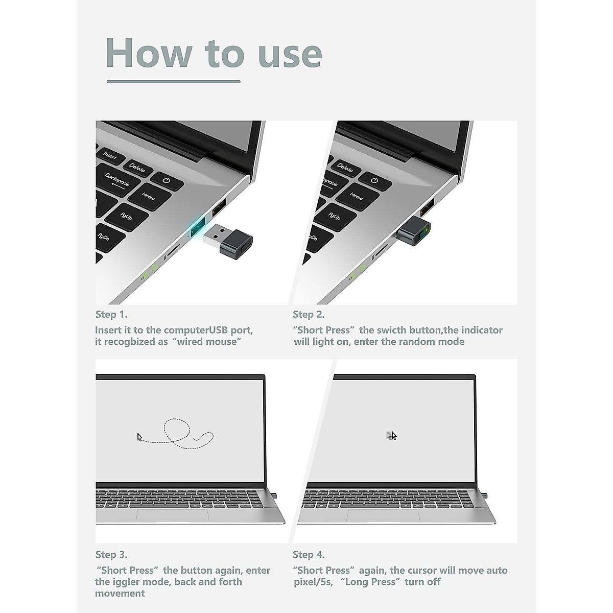 Geyes Mouse Jiggler, Undetectable Mouse Mover Device Has Two Swing Modes Jiggle and Multi-Track,Keeps for Computer/Laptop Awake, Driver-Free, Plug-Play with USB-C Adapter (Metal Black)
