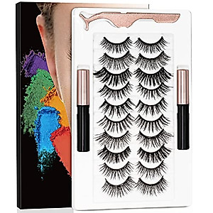 Magnetic Eyelashes Set, Magnetic Lashes Natural Look, 10 Pairs Reusable False Eyelashes with 2 Magnetic Eyeliner & Tweezers - No Glue