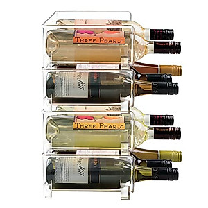 mDesign Stackable Plastic 3 Bottle Refrigerator Wine Rack - Kitchen Storage Organizer Holder for Champagne, Wine or Water Bottles - Stacking Wine Bottle Organizer for Fridge - Ligne Collection - Clear