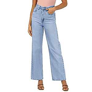 SySea Women's Straight Jeans Casual Loose High Waist Solid Wide Leg Ankle Denim Pant, Sky Blue, 4