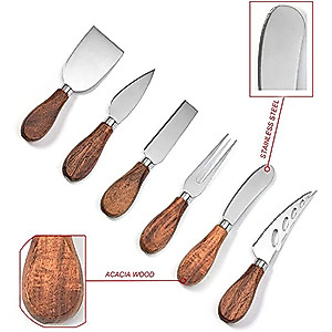 JLIAN MIOR Exquisite 6-Piece Cheese Knives Set, Stainless Steel Cheese Knife Set Collection (Acacia Wood Handle)