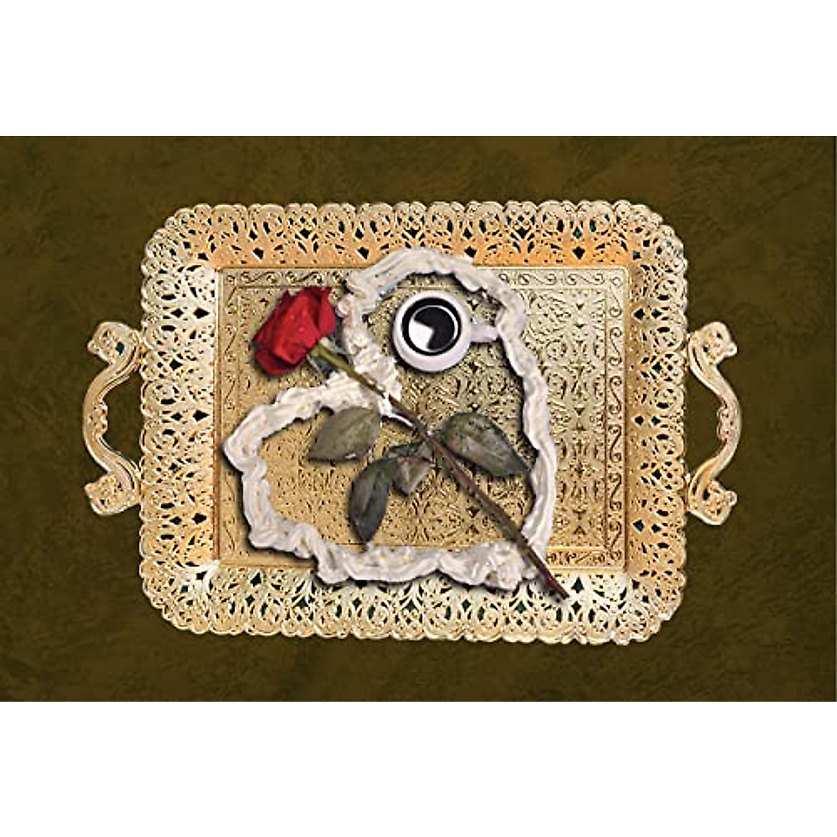 chancegift Turkish Tea Coffee Beverage Dinning Serving Tray with Handled Ottoman Motif Decorative Middle Table Drink Bathroom Rectangular Suitable for Gift (16.5x10.7x1 INC) 42x28x2cm Gold, (A2022)