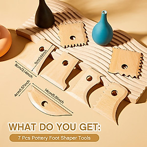 Amylove 7 Pcs Pottery Tools Pottery Foot Shaper Trimming Tools Profile Rib Bundle Foot Shaper for Ceramics for Carving Clay Molds Clay Texture Ribs Ceramics, Beech Wood, Stylish Style