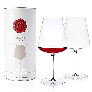 Grassl 1855 Wine Glass, Set of 2 Hand-Blown Crystal Wine Glasses for Red Wine like Bordeaux and Cabernet