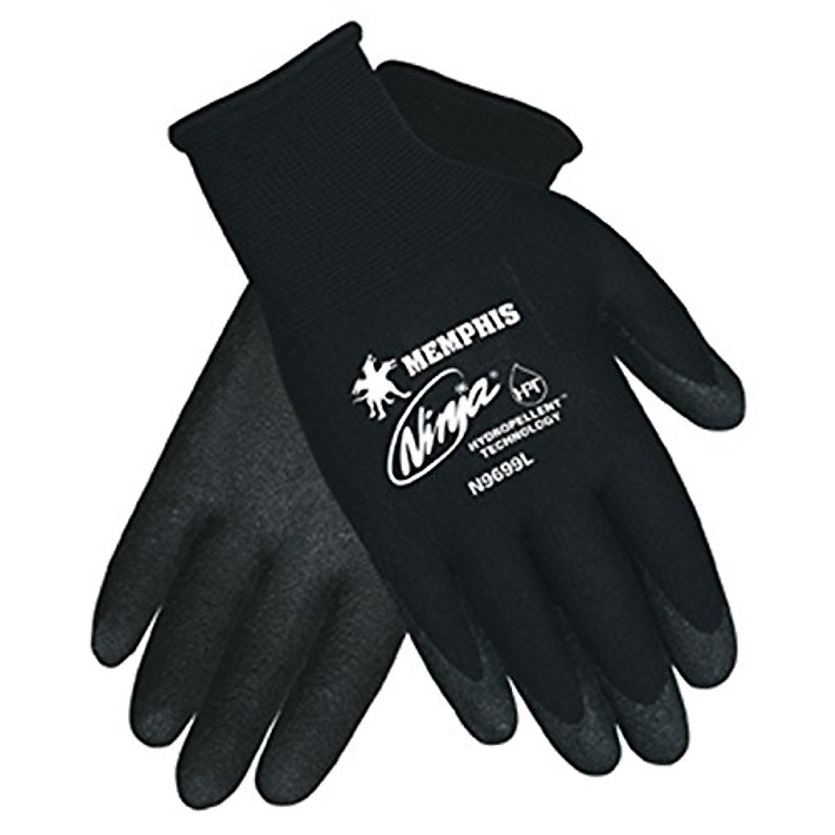 MCR Safety Ninja HPT N9699XL Work Gloves, 15 Gauge Nylon Shell, Hydropellent Technolgy(HPT) Water Repellent Coated Palm & Fingertips, X-Large, black