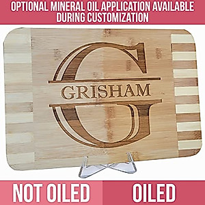 Brew City Engraving - Monogram Letter Bamboo Cutting Board Personalized & Laser Engraved Name; Present for Birthdays Housewarmings Client Gifts Weddings Anniversaries Parents Couples & Friends