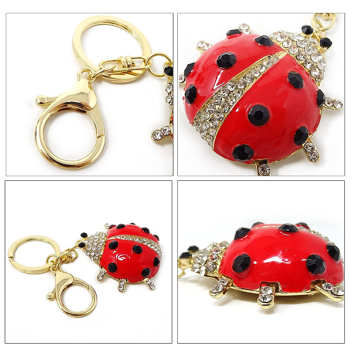 Honbay 1PCS Rhinestone Metal Ladybug Keychain Sparkling Crystal Ladybird Keyring Pendant Insects Key Chain Decoration in A Box for Bag Purse Wallet Handbags Backpack