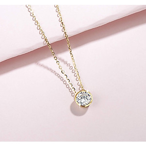 FANCIME 14k Solid Yellow Gold 1 Carat 6.5mm Moissanite Classic Bezel Set Solitaire Gemstone Pendant Necklace for Women Girls, Gold Chain 16 + 2 inch Extender